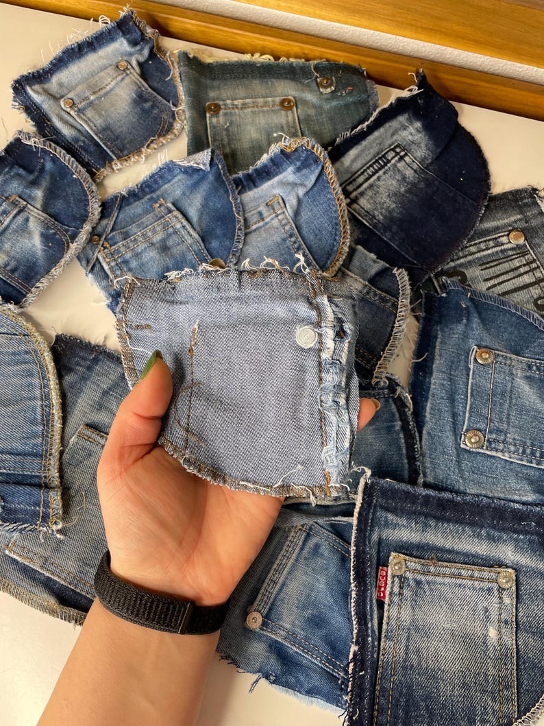 10 DENIM COIN POCKETS Set, Blue Small Jean Pockets Bundle, Denim Scrap ...