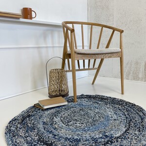 UPCYCLED DENIM RUG, Round Crochet Carpet, Blue Denim Rug, Handmade ...
