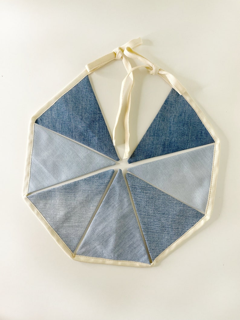 DENIM FLAGS GARLAND, Blue Fabric Bunting Banner, Cotton Triangle ...