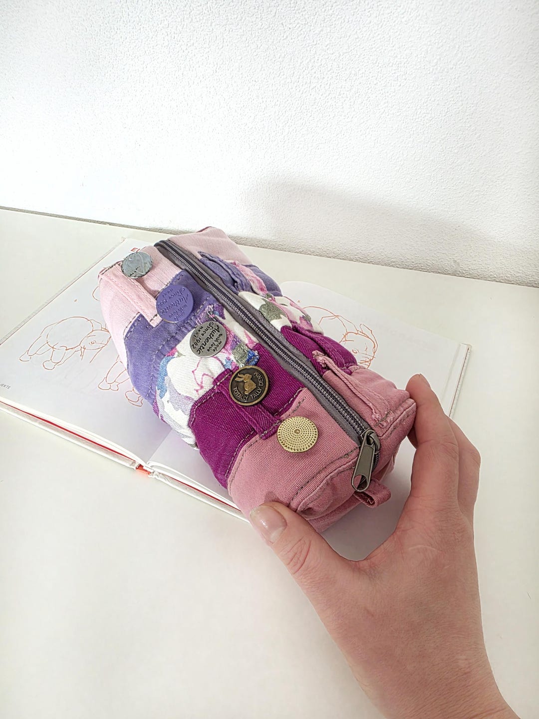 Upcycled Denim Pencil Case, Floral Pastel Quilted Pouch With Bunny ...