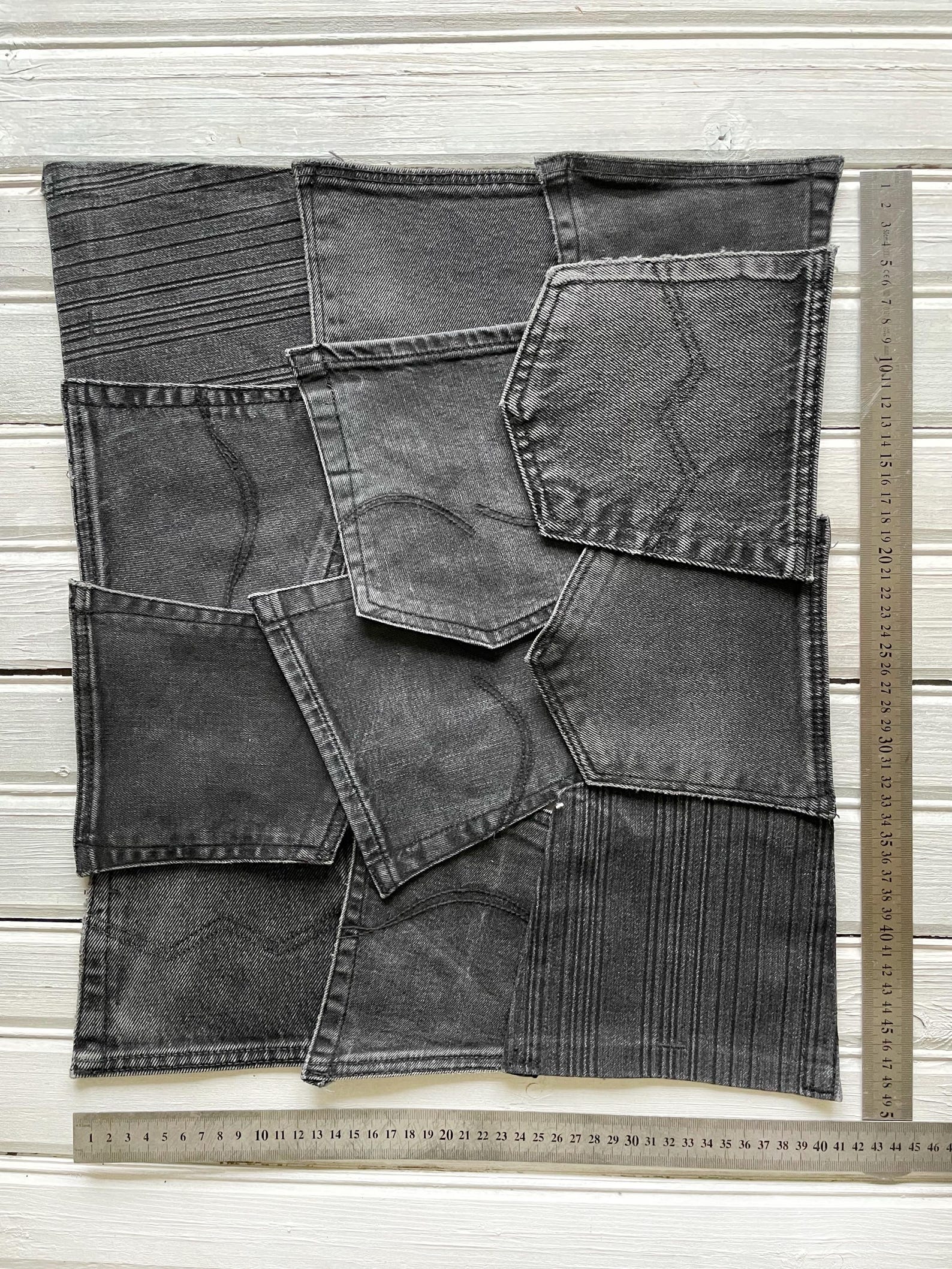 BLACK DENIM POCKETS, Upcycled Black and Dark Grey Detached Jeans ...