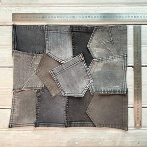 GREY DENIM POCKETS, Upcycled Detached Jeans Pockets for Diy Crafts, Set ...