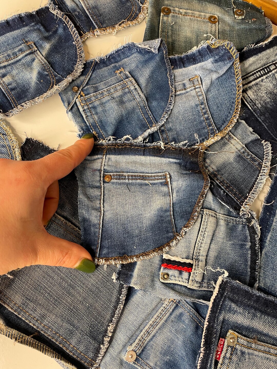 10 DENIM COIN POCKETS Set, Blue Small Jean Pockets Bundle, Denim Scrap ...