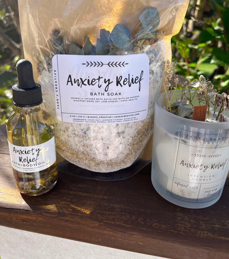 Anxiety Relief Gift Set, Calming Spa Set, Anxiety Relief Candle ...