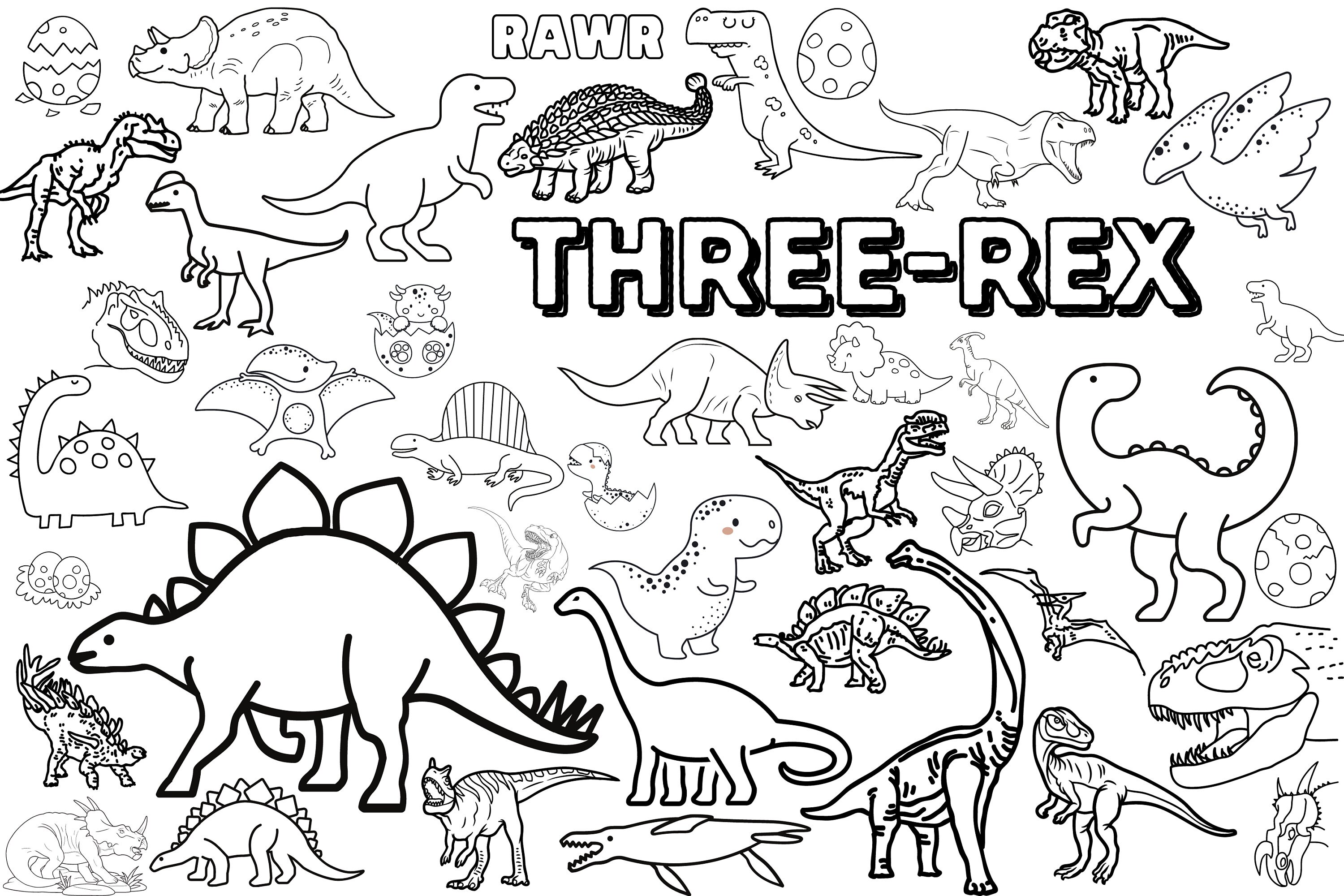 Huge Three Rex Coloring Poster for Kids Adults for Family - Etsy