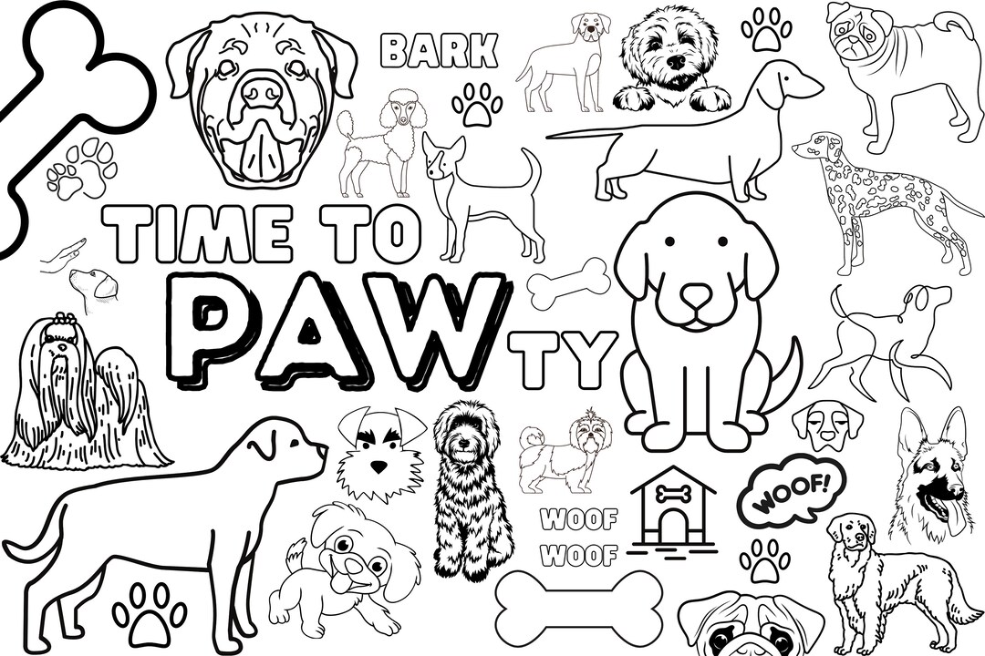 Huge Time to Pawty Coloring Poster for Kids, Adults great for Family ...