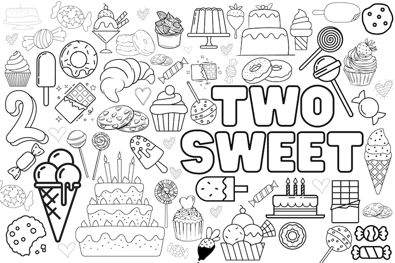 Huge Printed Two Sweet Coloring Poster for Kids, Adults for Family Time ...