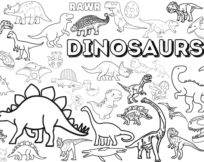 Huge Printed Dinosaur Coloring Poster for Kids, Adults -great for ...