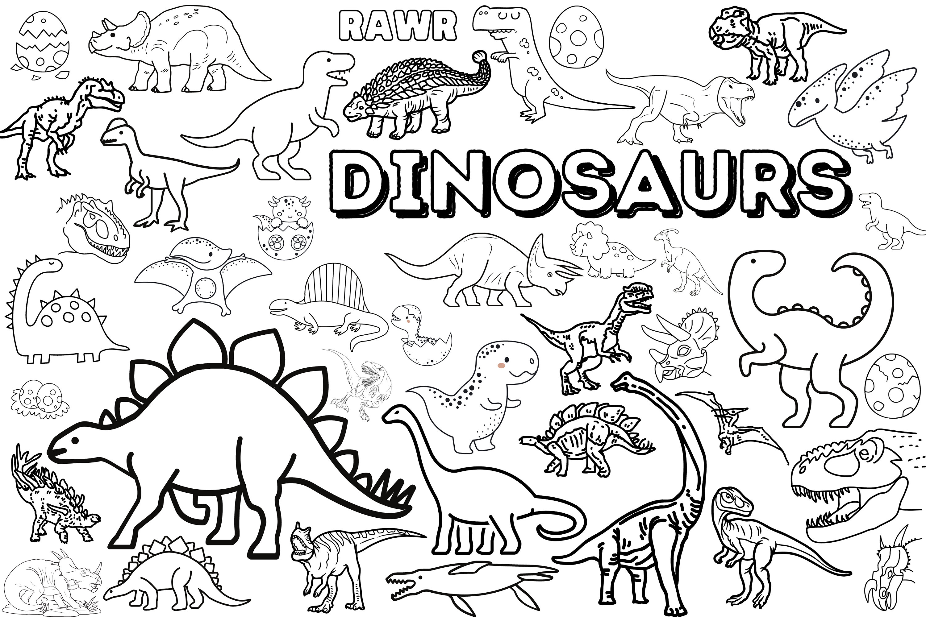 Huge Printed Dinosaur Coloring Poster for Kids, Adults great for Family ...