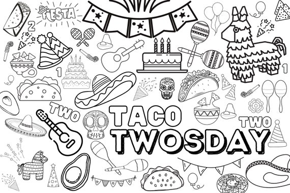 Huge Printed Taco Twosday Coloring Poster for Kids Adults | Etsy