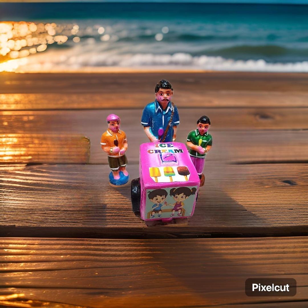 7" Ice Vandi Icecream Vendor Cart Clay Golu Doll With Two Kids - Etsy