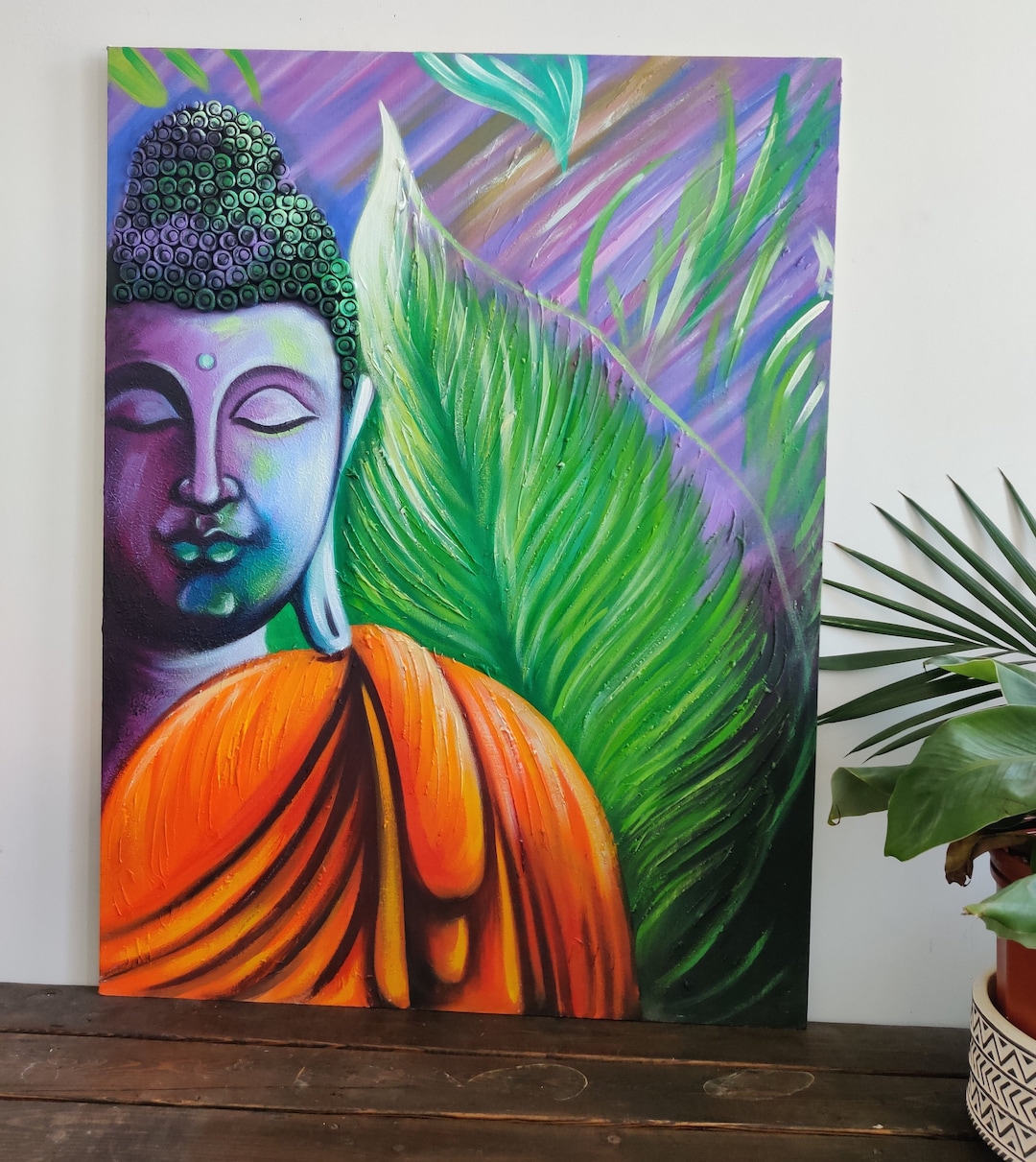 Buddha Leaf Canvas Painting Wall Hanging - Etsy