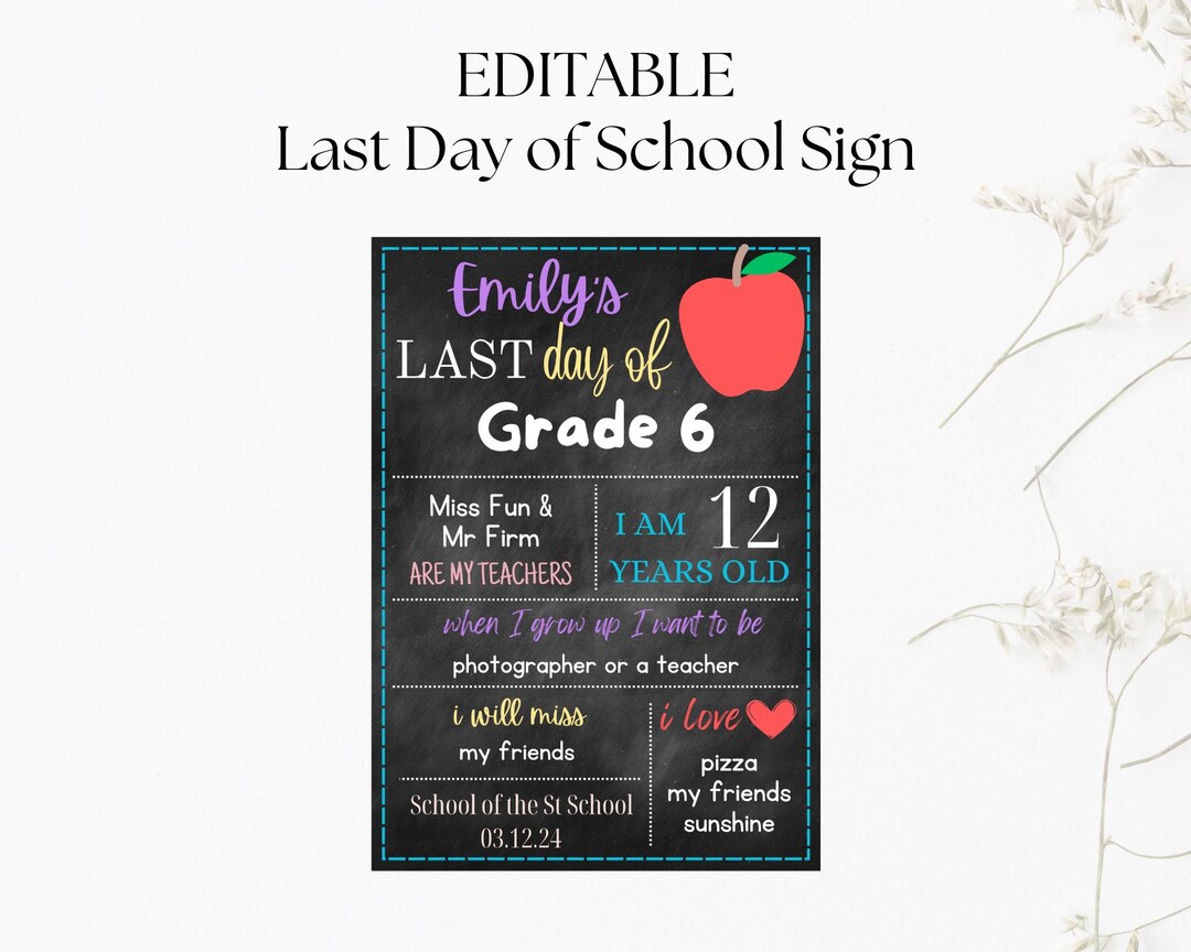 Chalkboard Last Day of School Sign | Editable Instant Download | Back ...