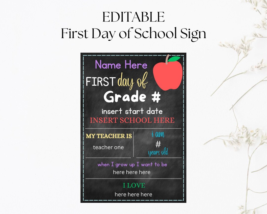 Chalkboard First Day of School Sign | Customizable Back-to-school ...