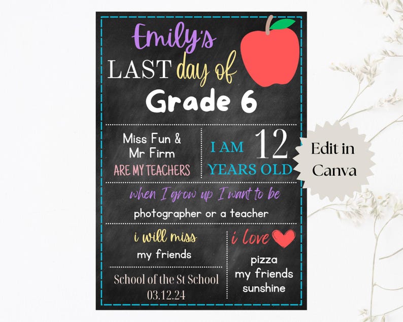 Chalkboard Last Day of School Sign | Editable Instant Download | Back ...