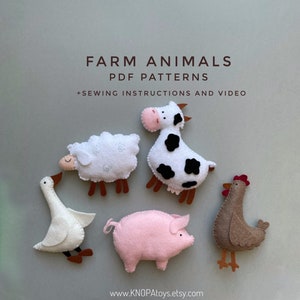 Set of 5 Pdf Felt Sewing Pattern Cow Plush Felt Animals Ornament Cute ...