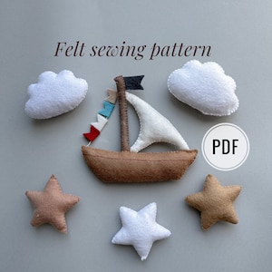 Set of 4 Pdf Felt Sewing Pattern Pirate Ship Kawaii Plush Hand Made ...