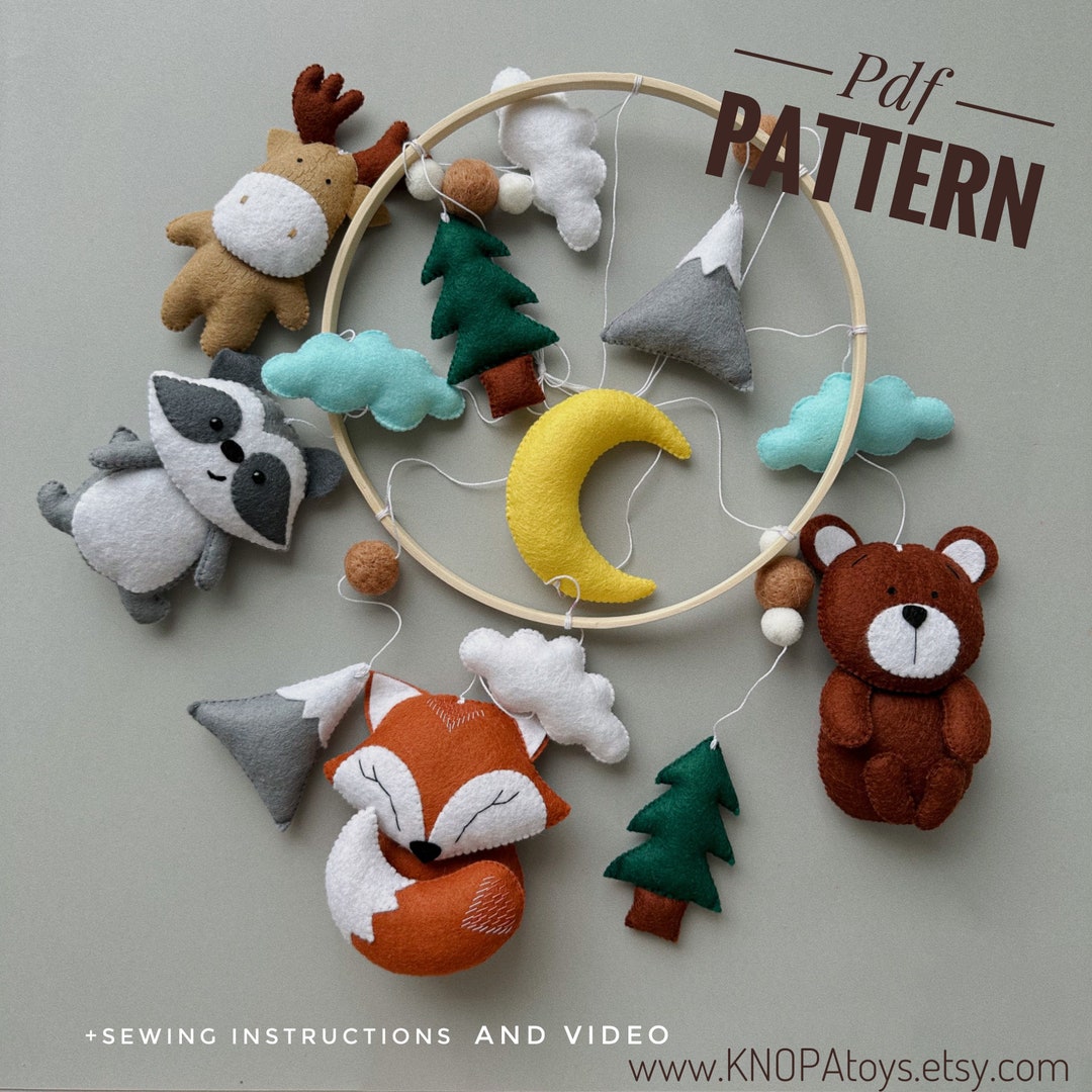 Baby Mobile Pdf Pattern Funny Ornament Felt Woodland Animals Crib Baby ...