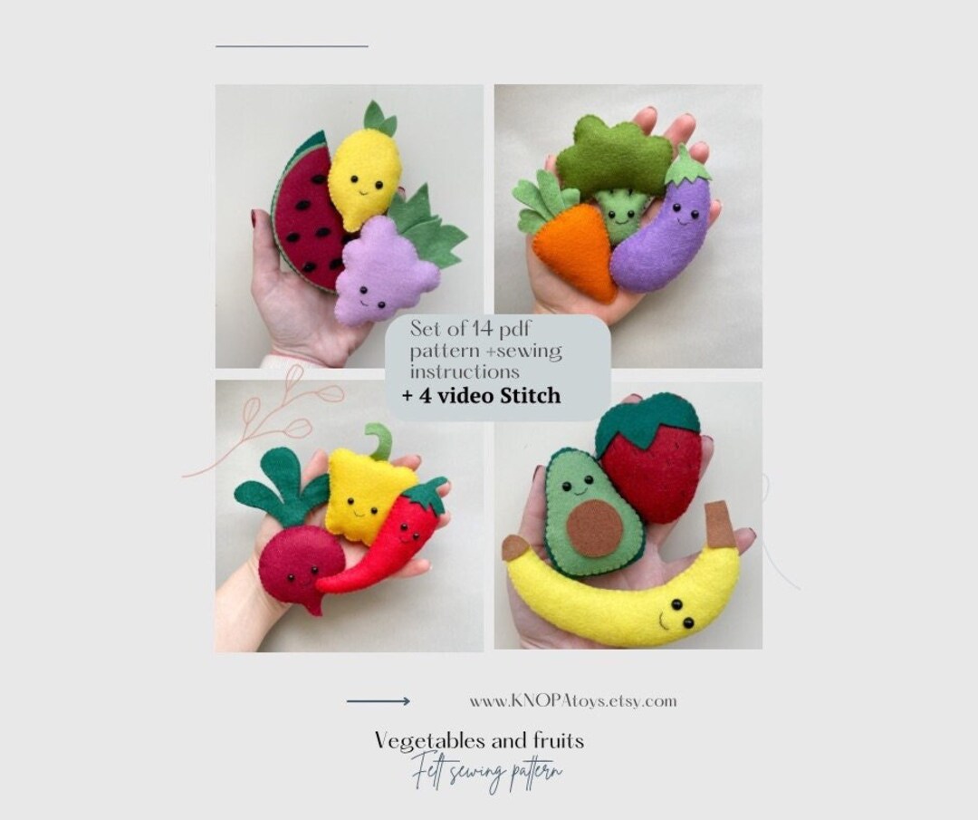 Felt Sewing Food Pattern Vegetables Plush Fruit Stuffed Pattern Kawaii ...