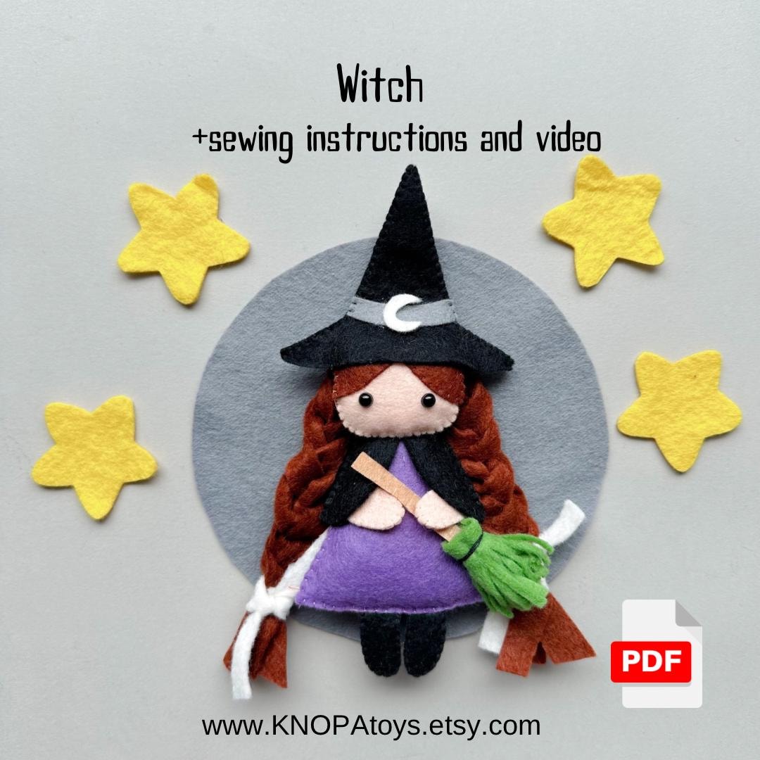 Witch Pdf Pattern Halloween Plush Felt Cute Handmade Decor Home Witch ...