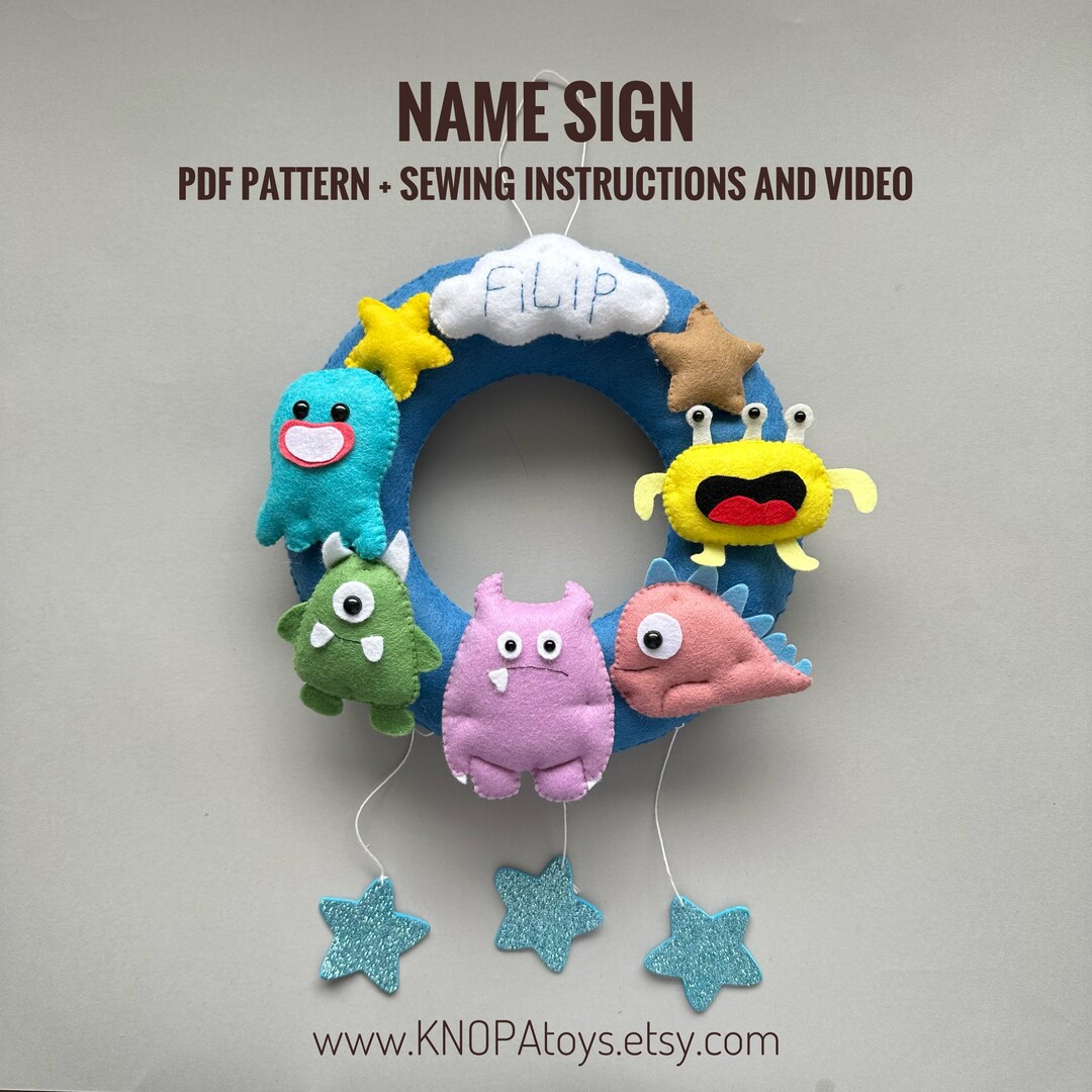 Monsters Nursery Name Sign Pdf Pattern Gift Handmade Newborn Name Plate ...