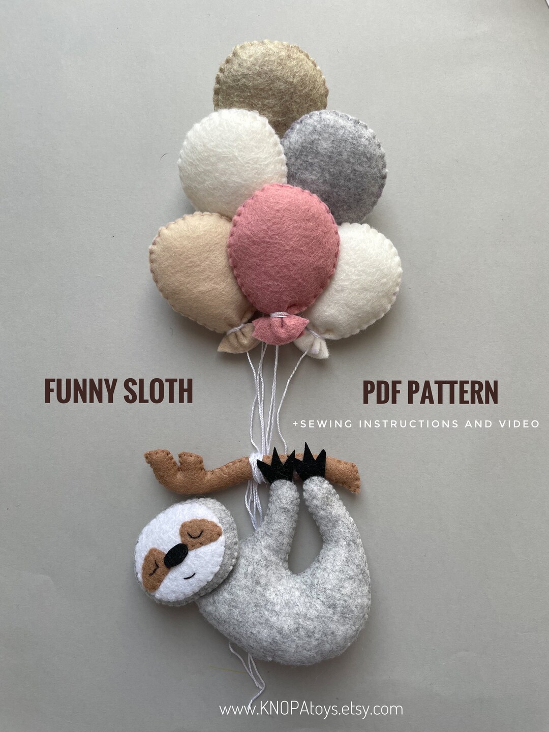Set of 5 Pdf Sloth With Balloons Plushie Pattern Funny Ornaments Baby ...