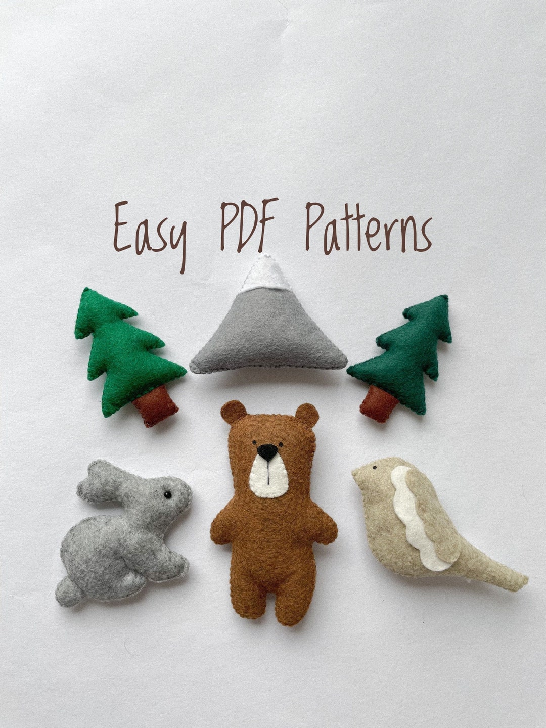 Set of 5 PDF Pattern Woodland Animals Bear Rabbit Bird Tree and ...