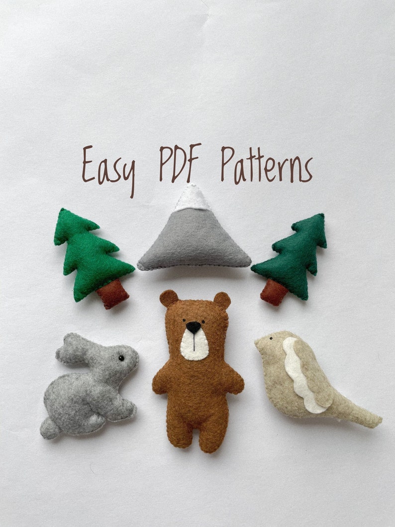 Set of 5 PDF Pattern Woodland Animals Bear Rabbit Bird Tree | Etsy