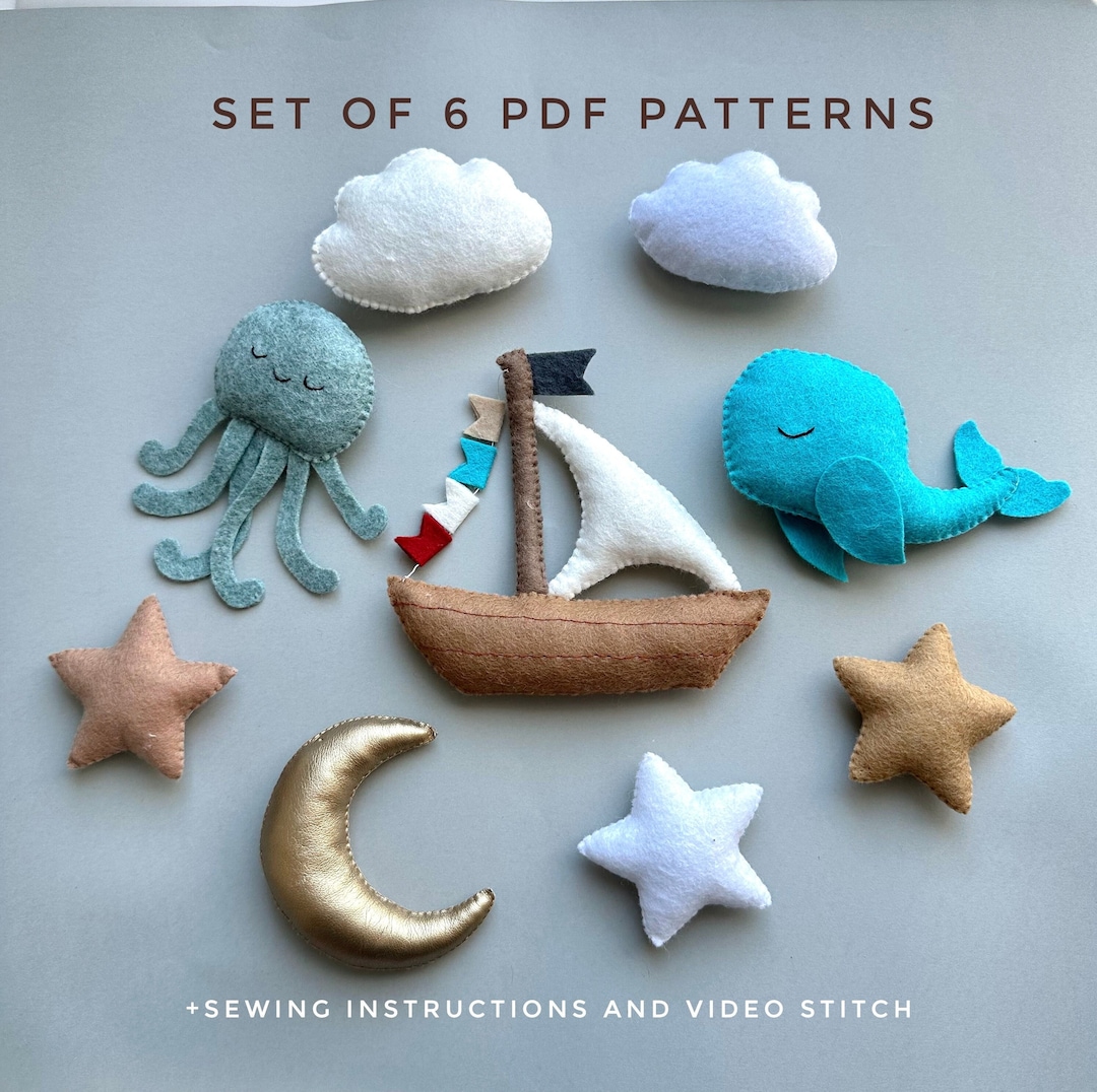 Set of 6 Pdf Pattern Ship Plush Ornament Whale and Octopus Plushie ...