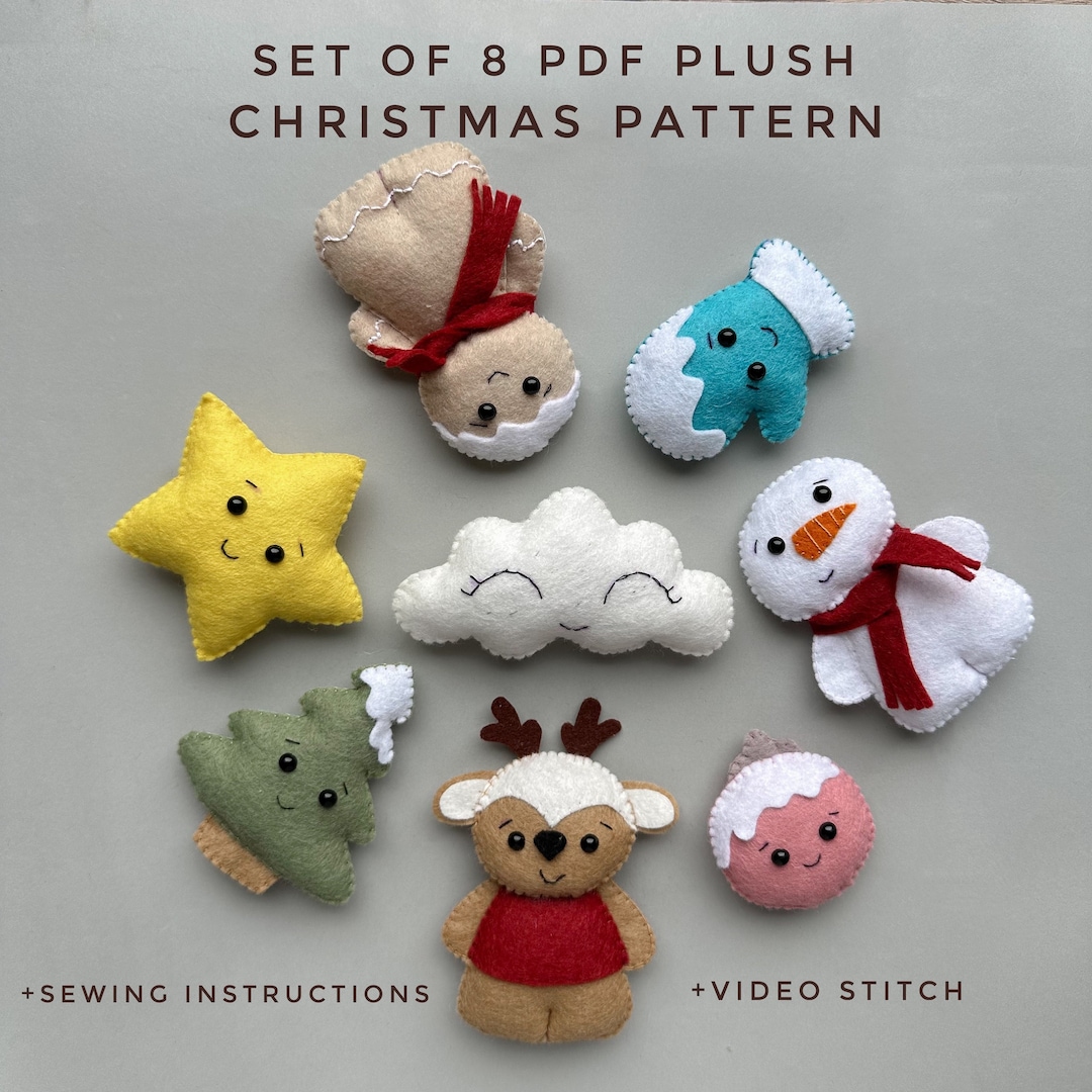 Set of 8 Pdf Christmas Ornament Plush Pattern Felt Sewing Tutorial ...