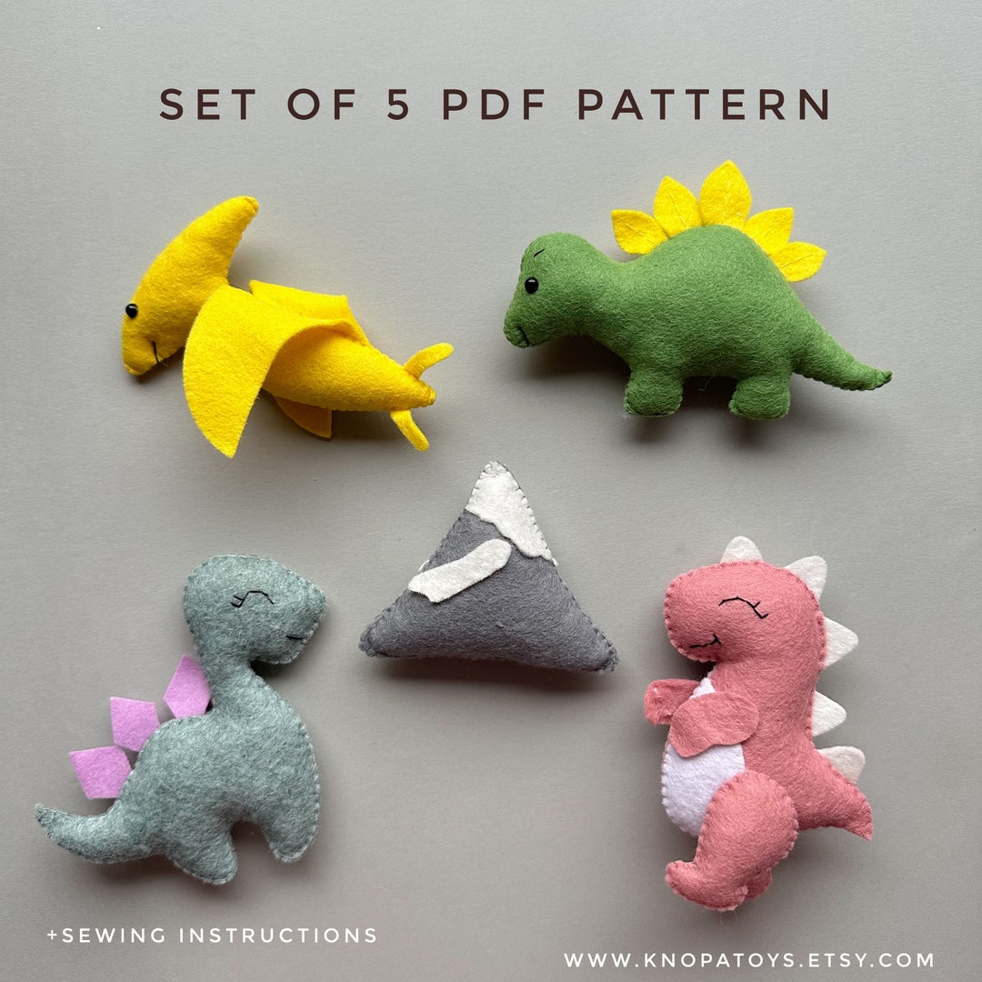 Set of 5 Dinosaur Plush Pattern Felt Sewing Pdf Pattern Dino Ornament Baby Mobile Pattern T. Rex ...