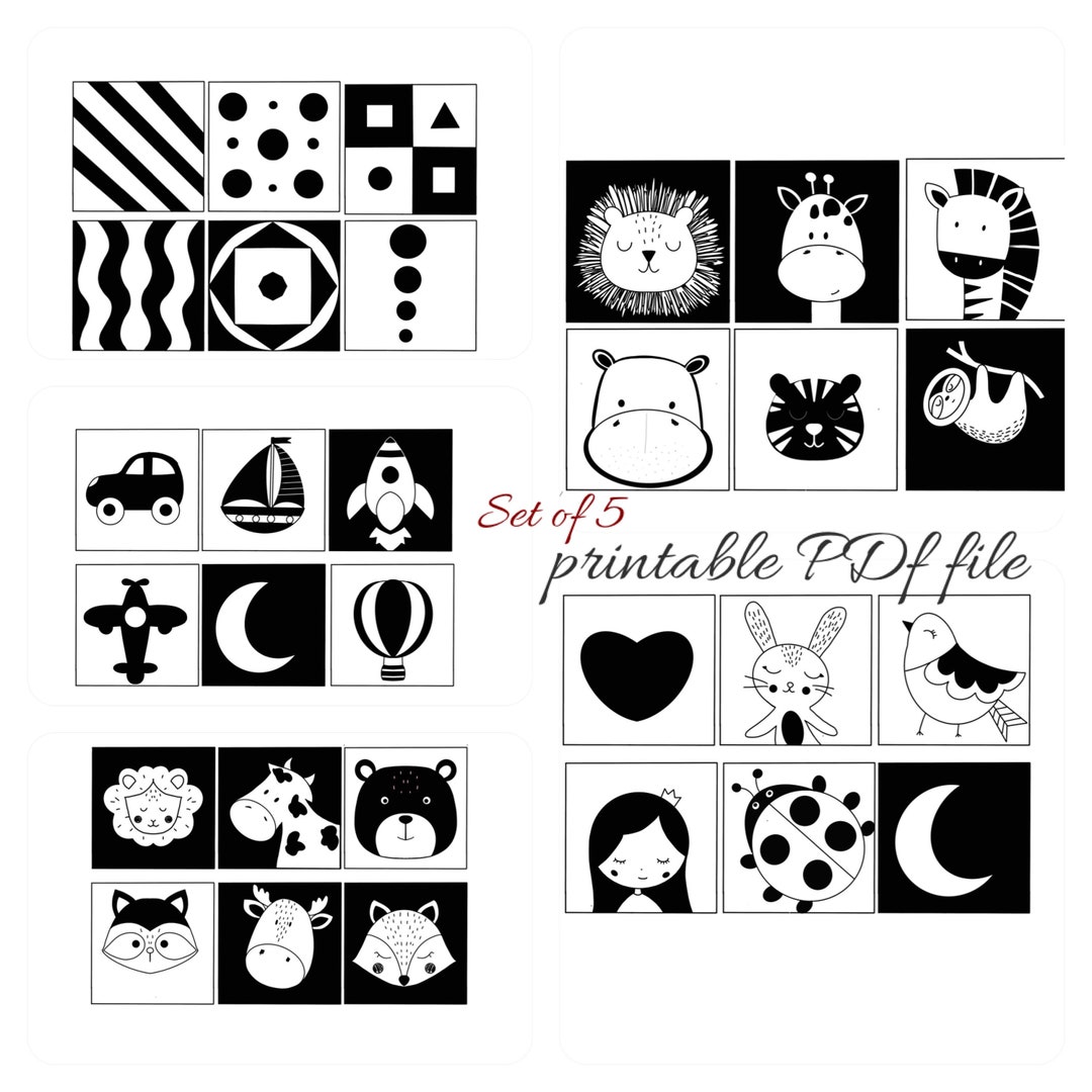 High Contrast Black and White Sensory Cards for Babies, Digital ...