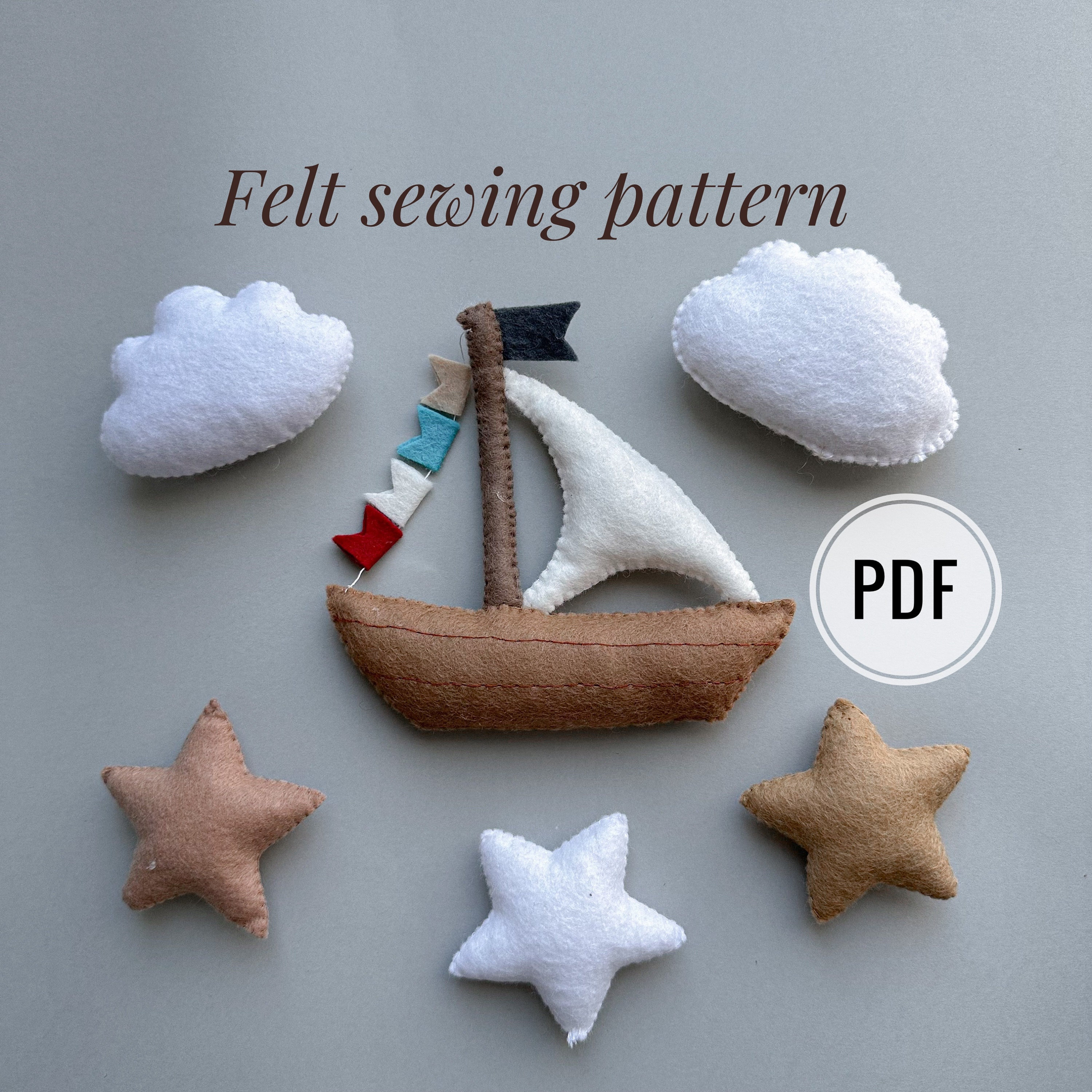 Set of 4 Pdf Felt Sewing Pattern Pirate Ship Kawaii Plush Hand Made ...