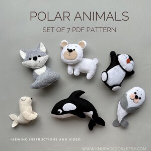 Set of 6 Pdf Pattern Polar Animals Felt Sewing Bear Plush Pattern ...
