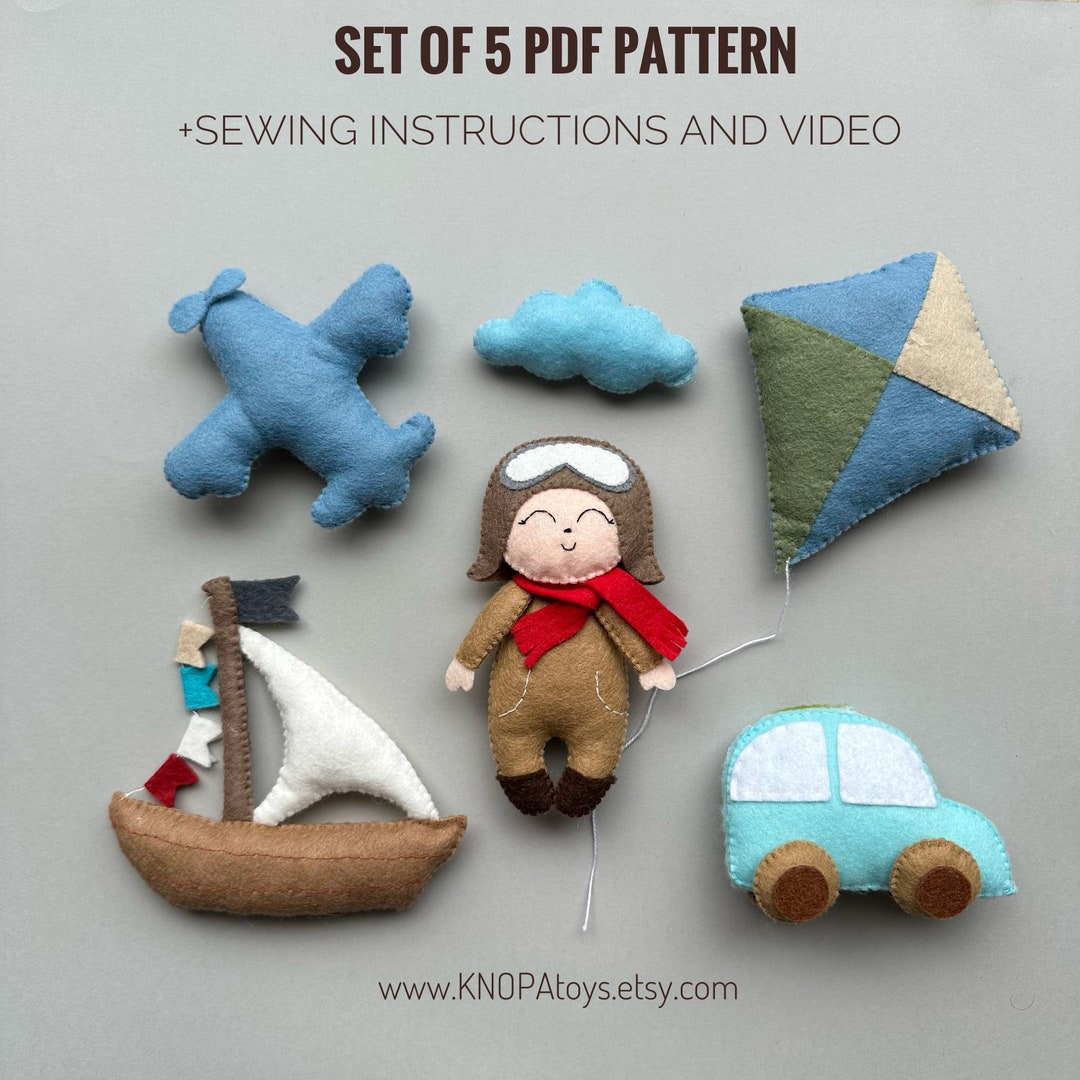 Set of 5 Pdf Pattern Boy Ornament Pilot Plush Pattern Car and Plane ...