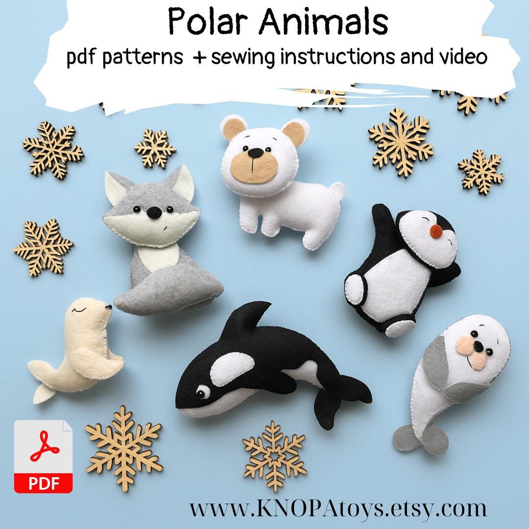 Polar Animals Set of 6 Pdf Plush Pattern Felt Sewing Bear Plushie ...