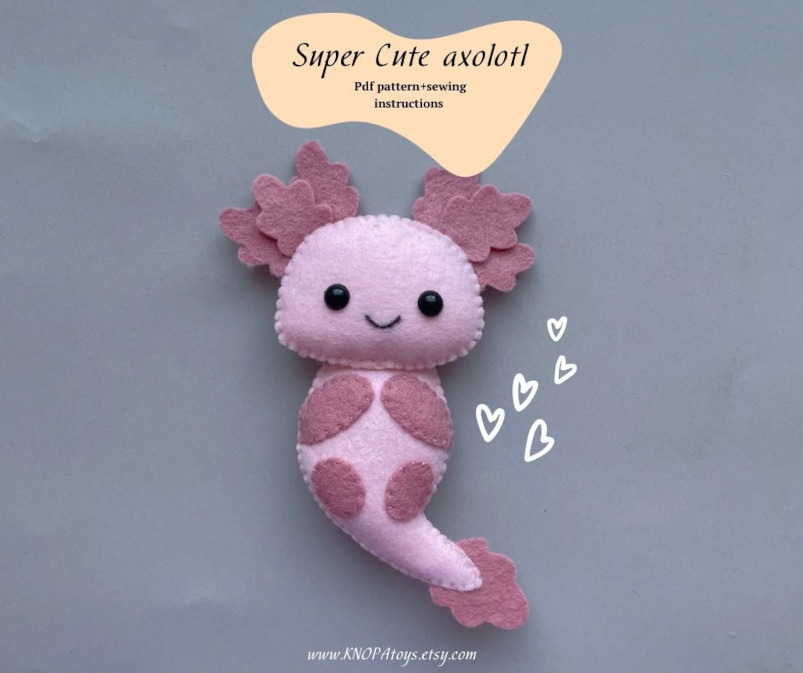 Axolotl Plush Pattern Pdf Felt Sewing Ornament Kawaii Plush Felt Animal ...