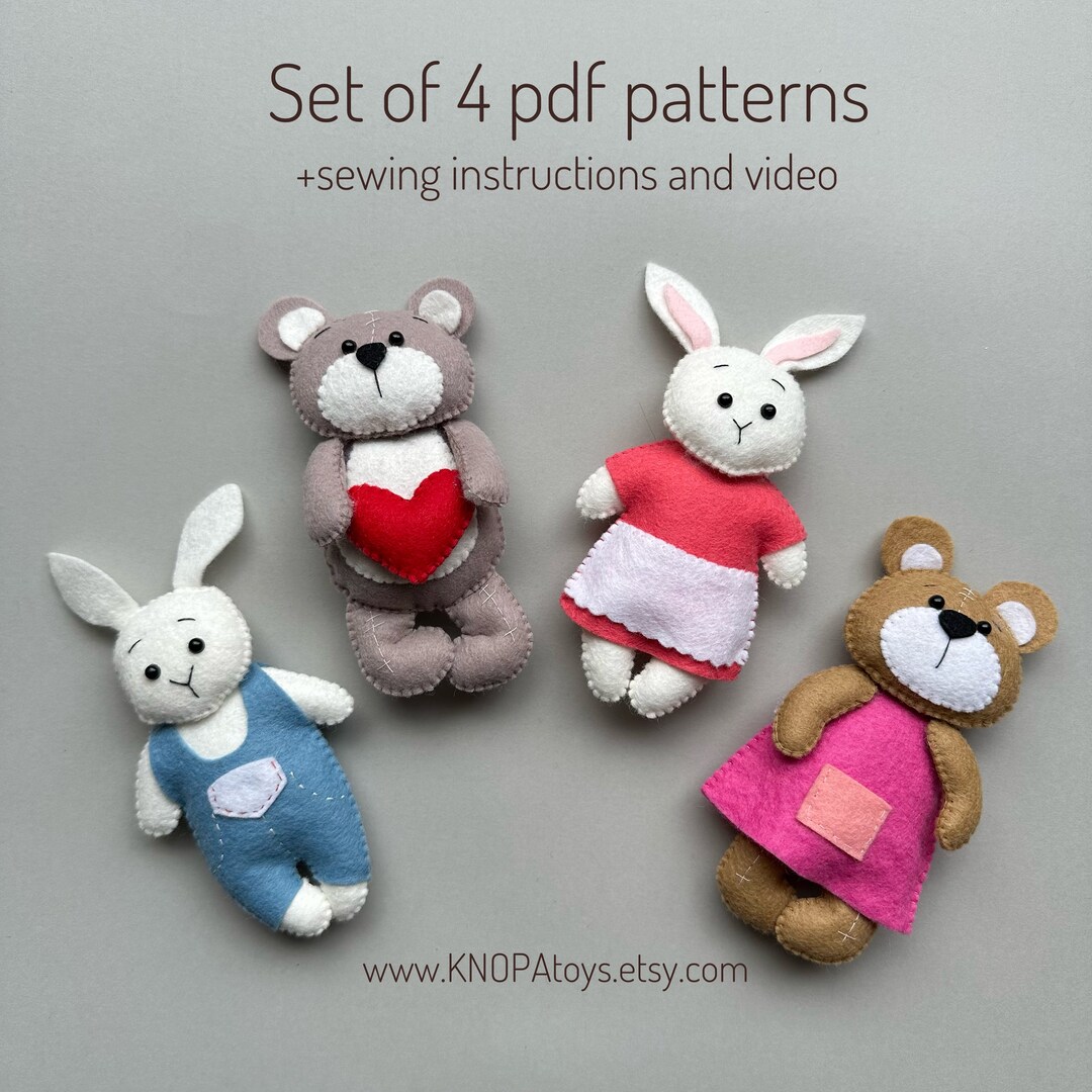 Set of 4 Pdf Pattern Teddy Bear Plush Pattern Bunny’s Plushie Pattern ...