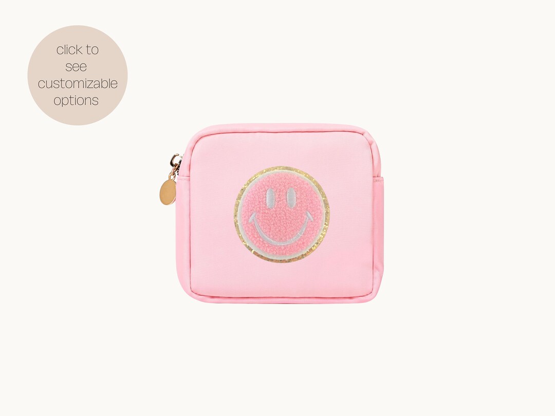 SMILEY PINK // Pink Smiley Pouch Bag // Smiley Face Patch // Water ...