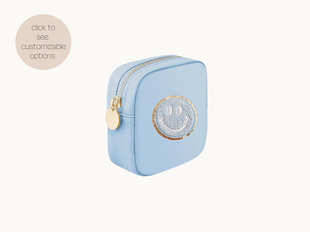 SMILEY BLUE // Blue Smiley Pouch Bag // Smiley Face Patch // Water ...