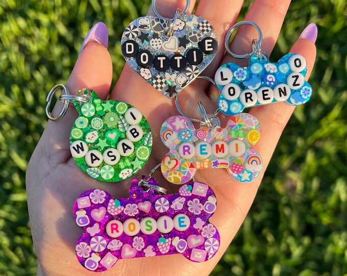 Custom Resin Pet ID Tags With Letter Beads, Personalized Key Chains - Etsy