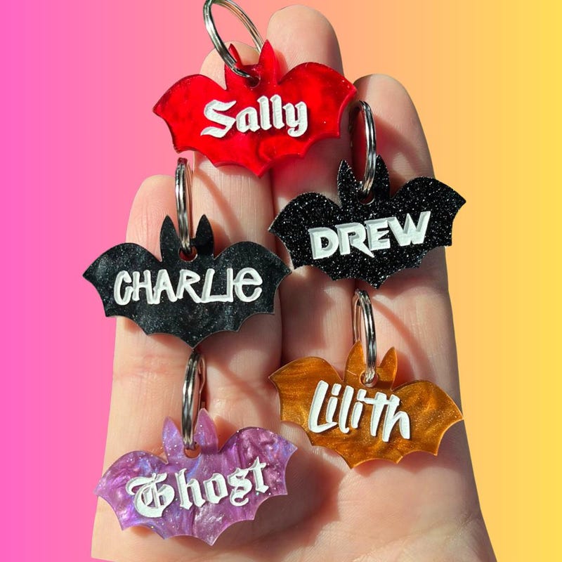 Cat Collar Name Tags Bat - Etsy