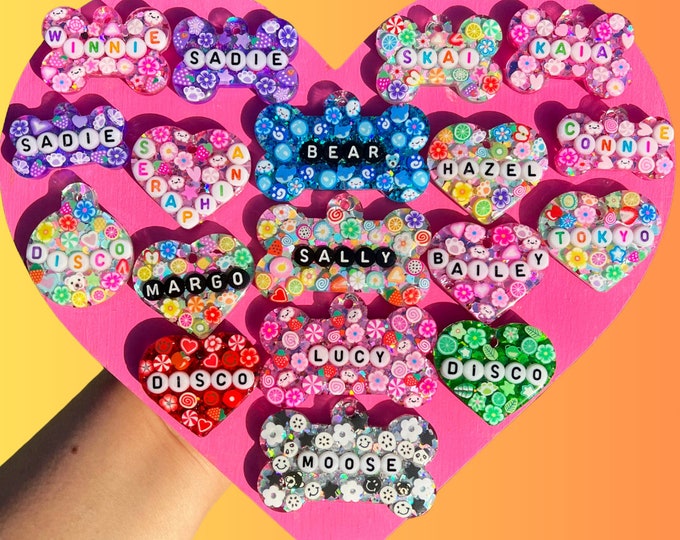 Personalized Resin Dog, Cat, Pet ID Tags With Letter Beads, Custom Key ...