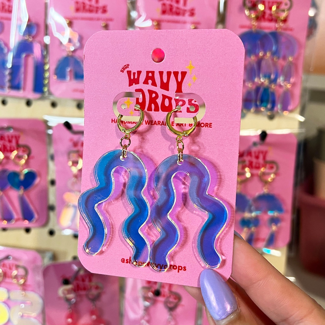 Squiggle Arch Rainbow Iridescent Acrylic Earrings - Etsy