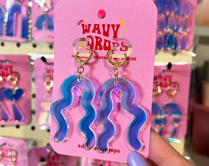 Squiggle Arch Rainbow Iridescent Acrylic Earrings - Etsy