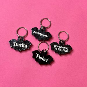 Custom Bat Pet ID, Personalized Spooky Pet Tag, Gothic Bat Acrylic Pet ...