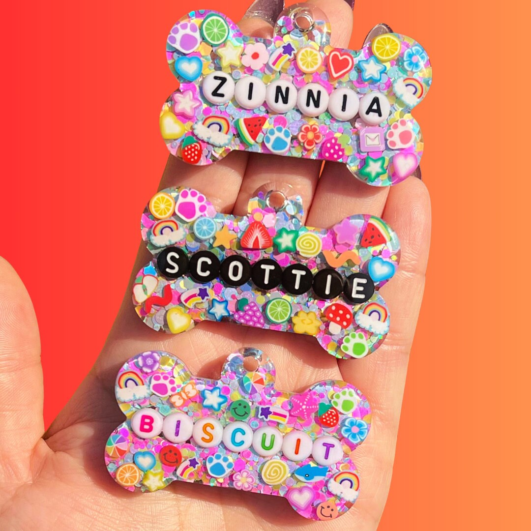 Custom Resin Pet ID Tags With Letter Beads, Personalized Key Chains - Etsy