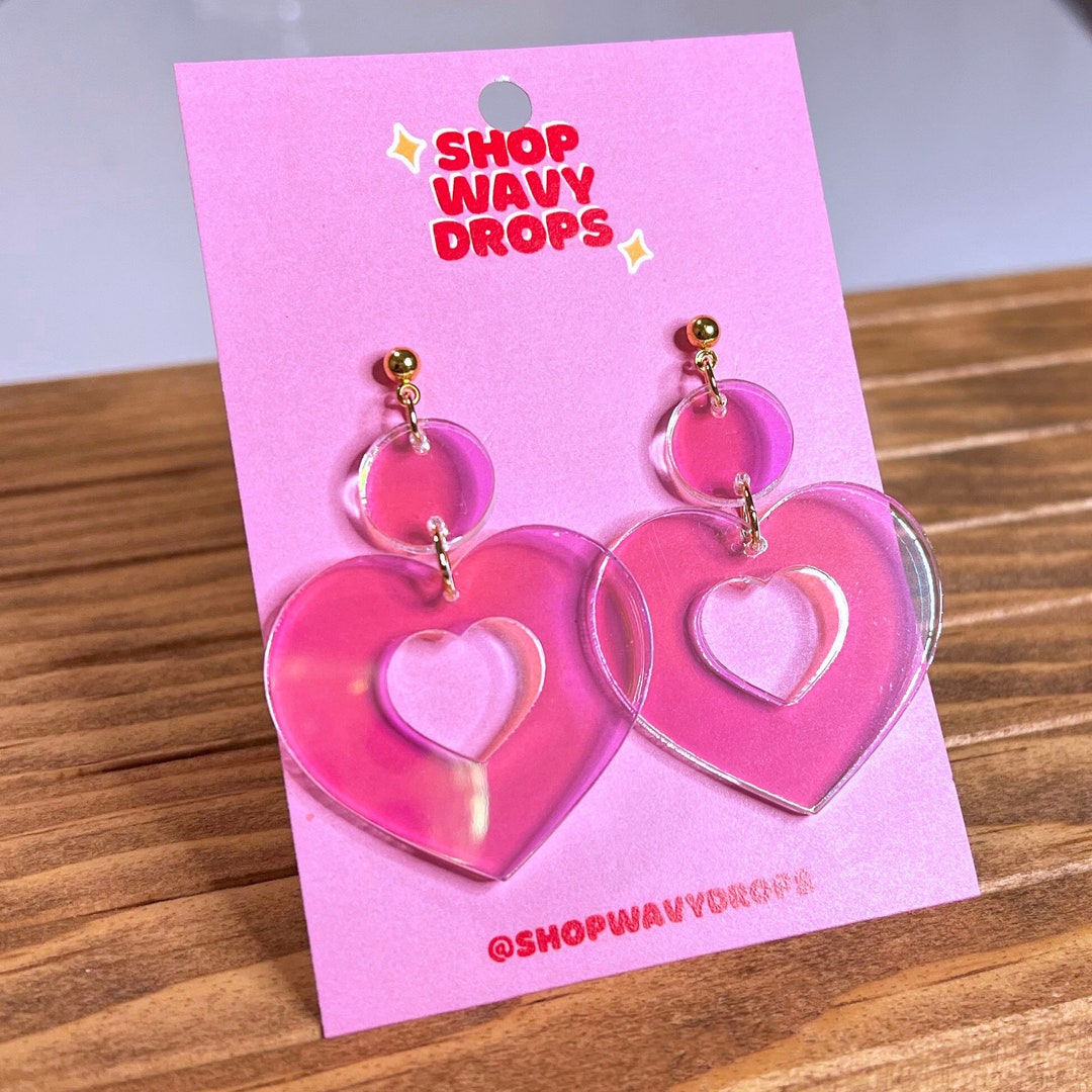 Sweetheart Pink Shift Iridescent Heart Earrings - Etsy