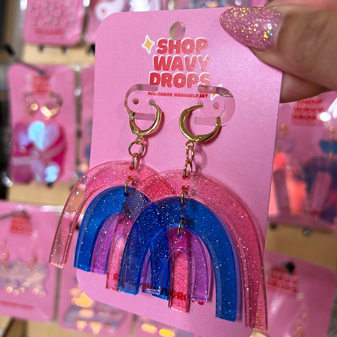 Big Sparkle Glitter Acrylic Rainbow Earrings - Etsy