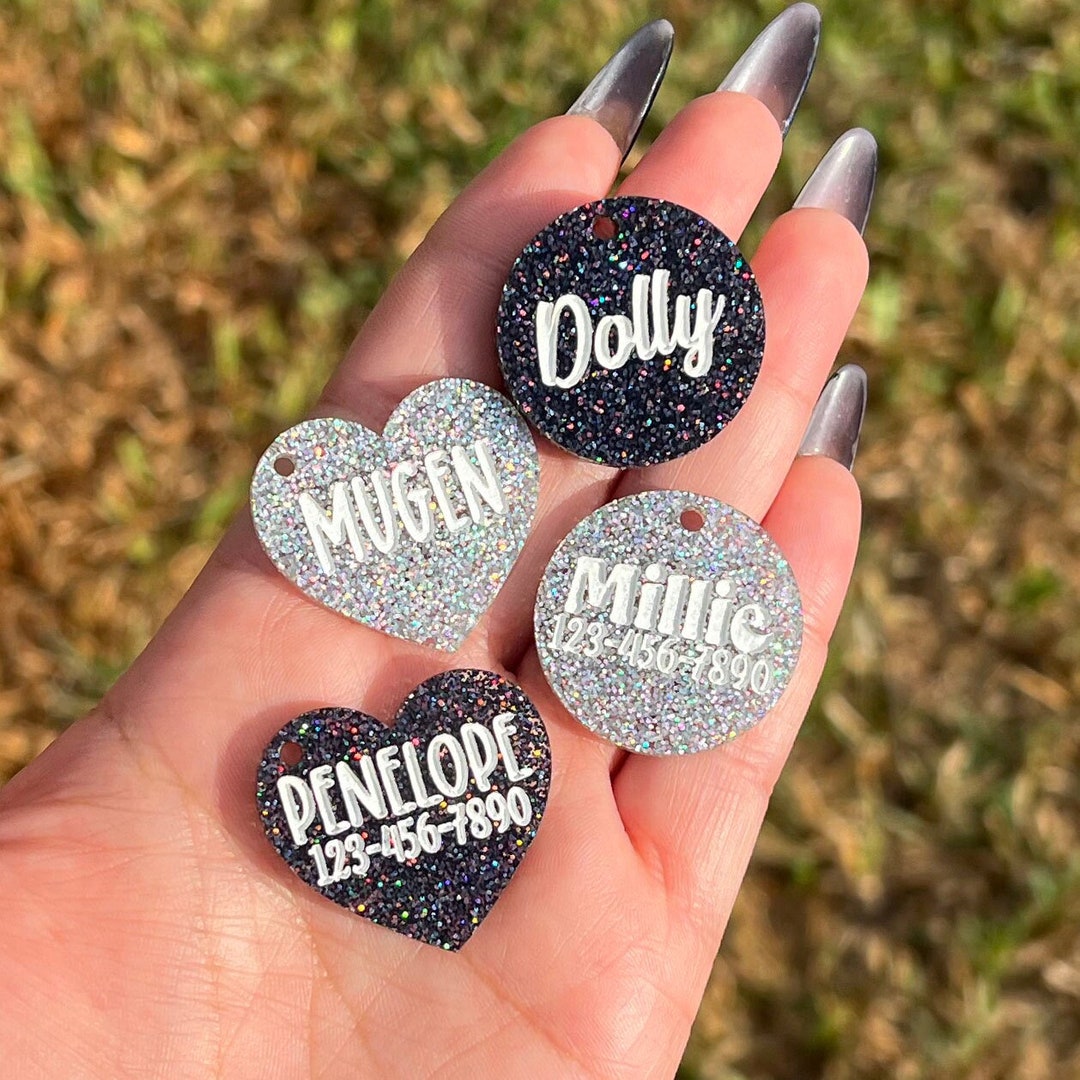 Holographic Glitter Pet ID Tag, Custom Holo Glitter Tag, Glitter ...